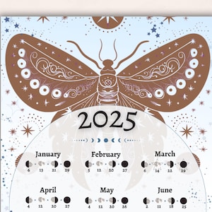 Lunar Moth Moon Phase Calendar 2025 PDF, Printable Pdf for Lunar Magic ...