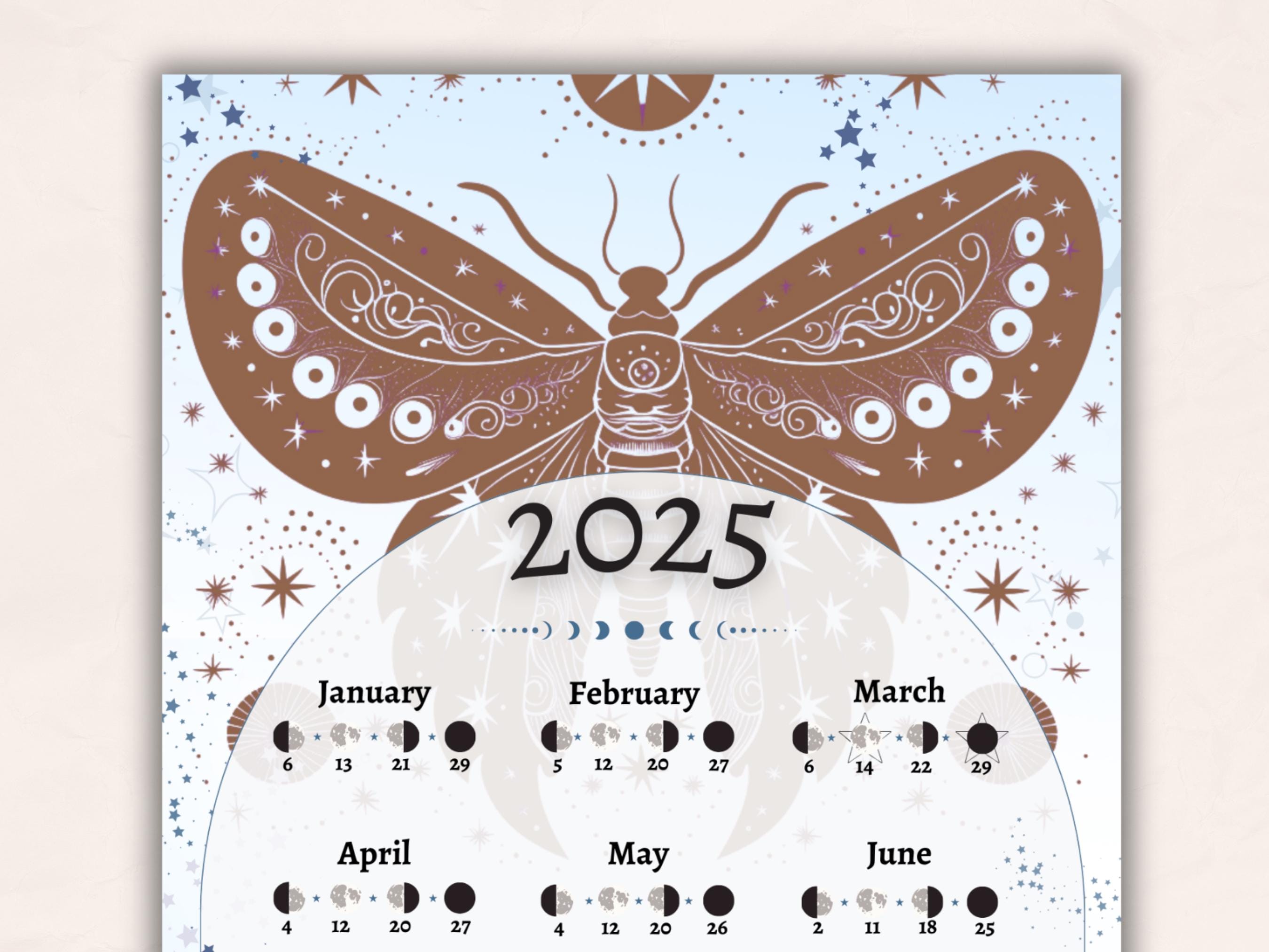 Lunar Moth Moon Phase Calendar 2025 PDF, Printable Pdf for Lunar Magic ...