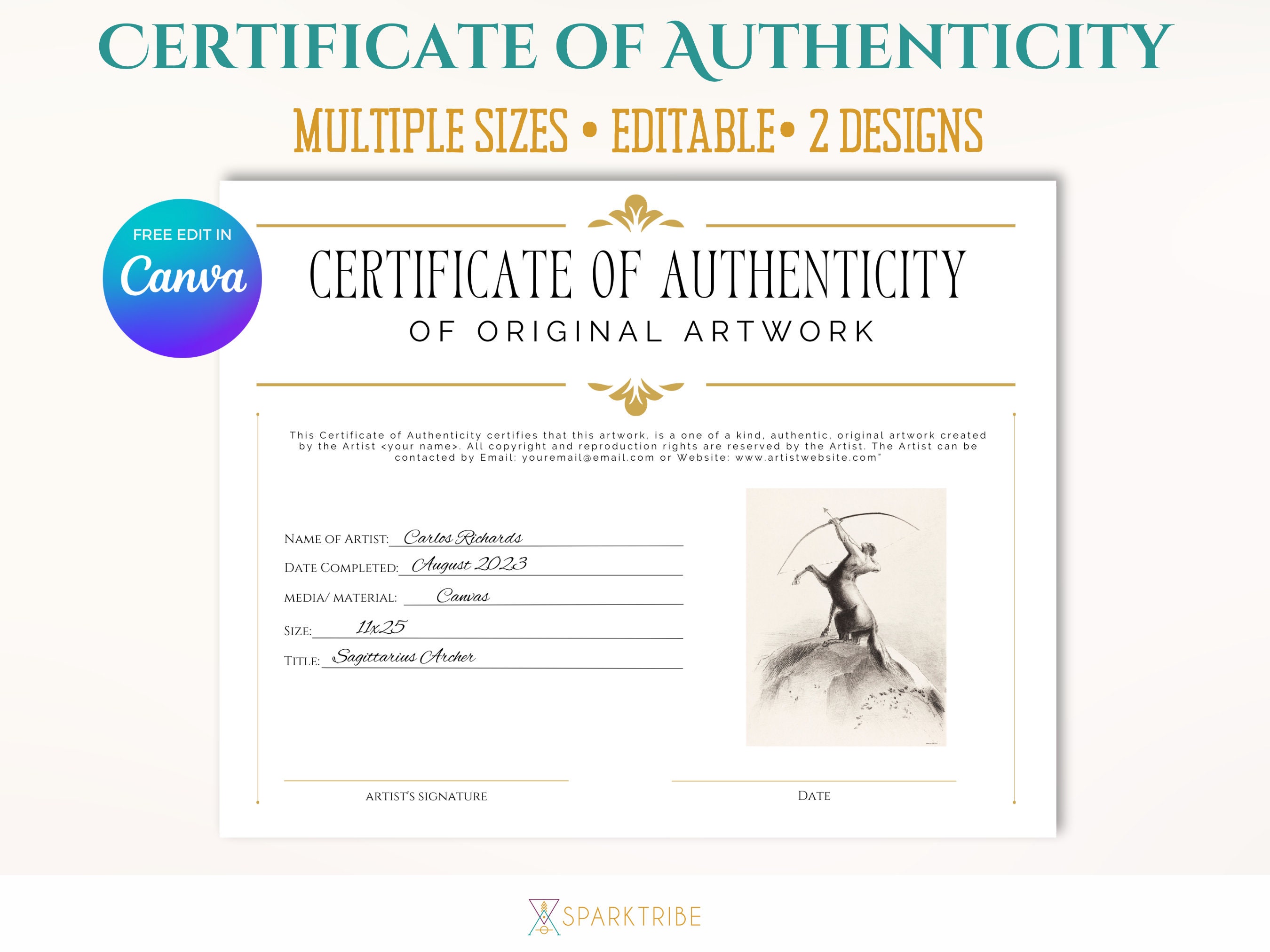 Artwork Certificate of Authenticity, Artwork COA, Official Authenticity ...