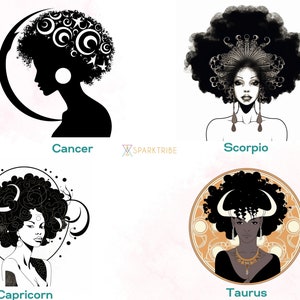 Afro Zodiac Sign Clipart Svg Bundle, Black Girl Magic Vector Files ...