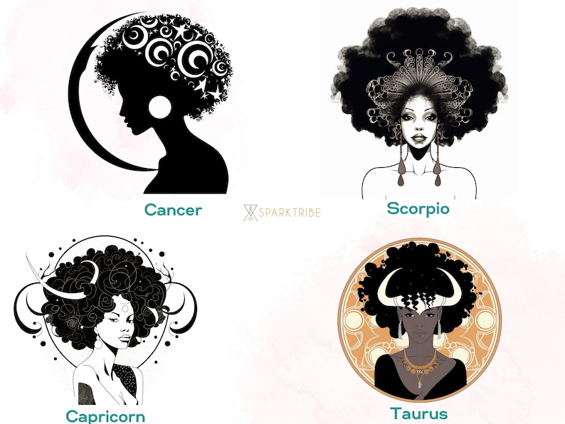 Afro Zodiac Sign Clipart Svg Bundle, Black Girl Magic Vector Files ...