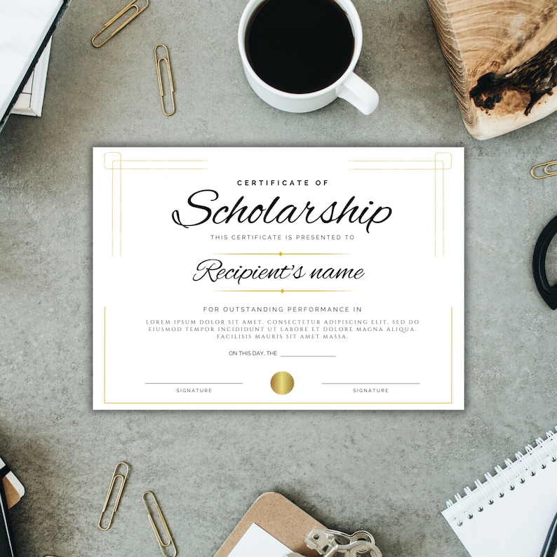 Scholarship Award Template, School Award Certificate, Editable & Printable in Multiple Sizes ...