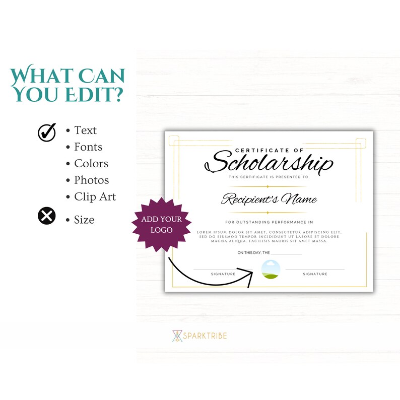 Scholarship Award Template, School Award Certificate, Editable ...