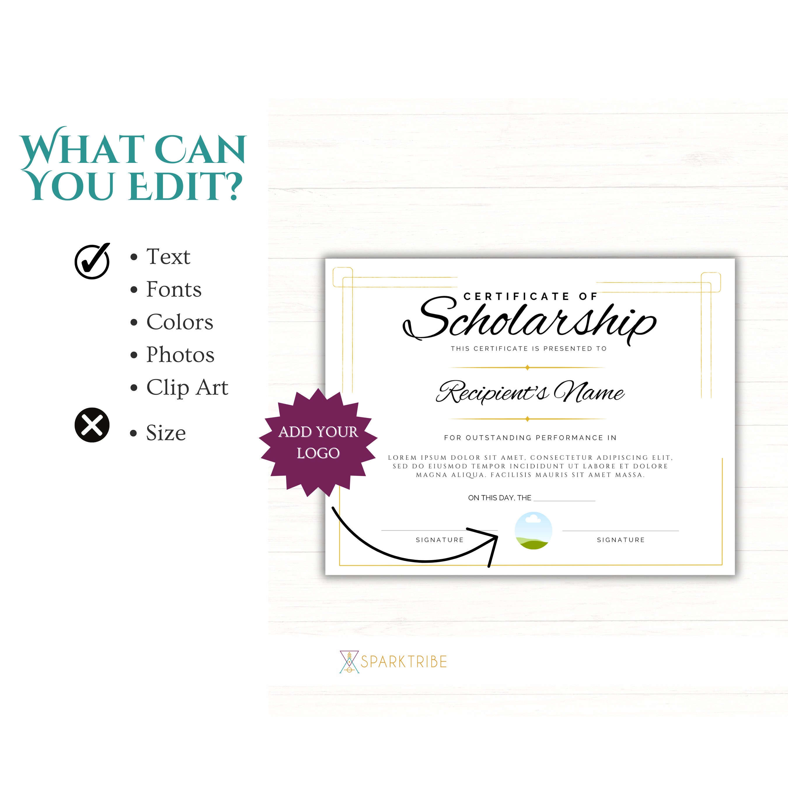 Scholarship Award Template, School Award Certificate, Editable ...