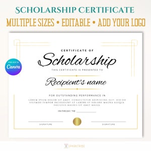 Scholarship Award Template, School Award Certificate, Editable ...