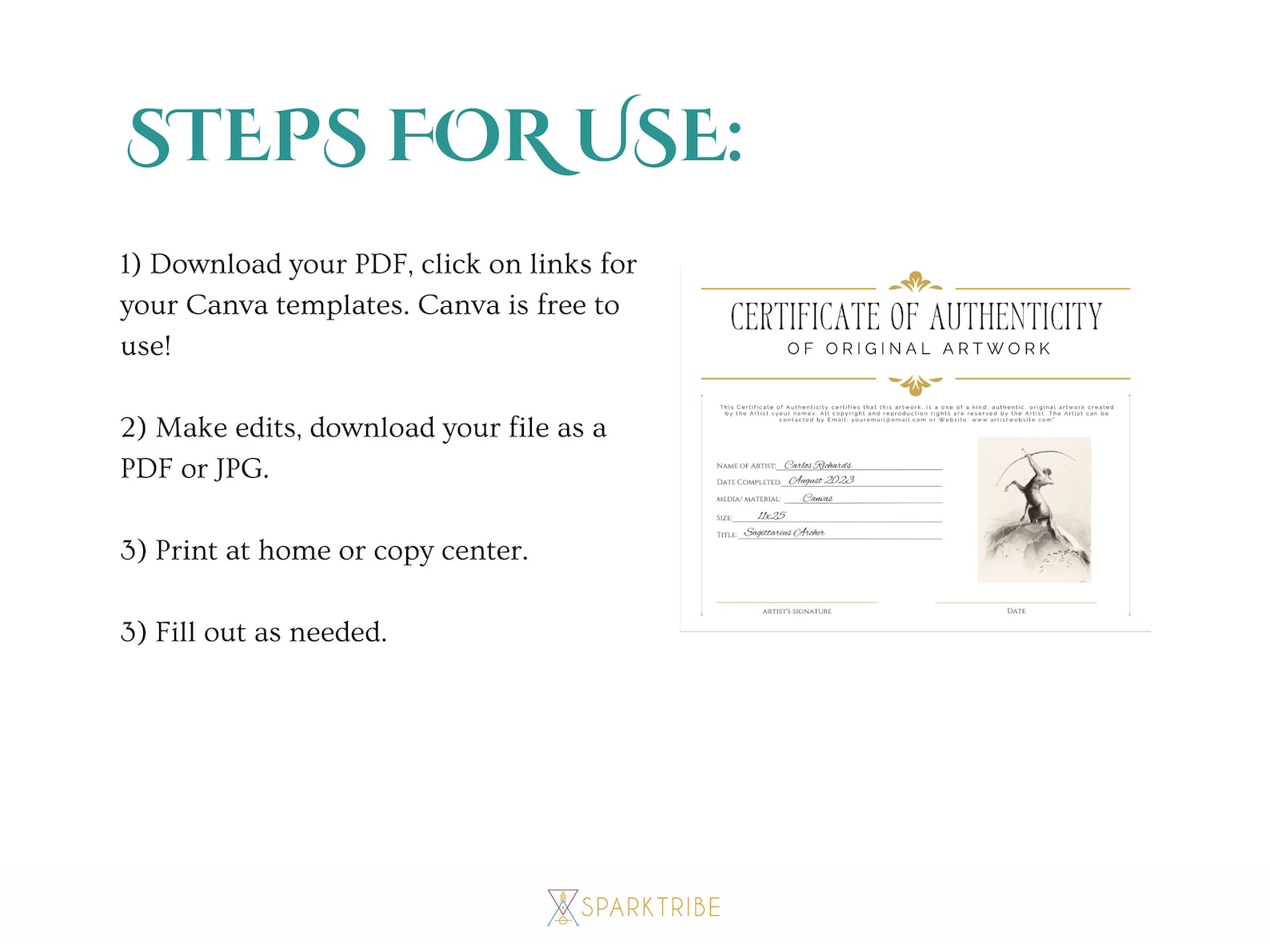Artwork Certificate of Authenticity, Artwork COA, Official Authenticity ...