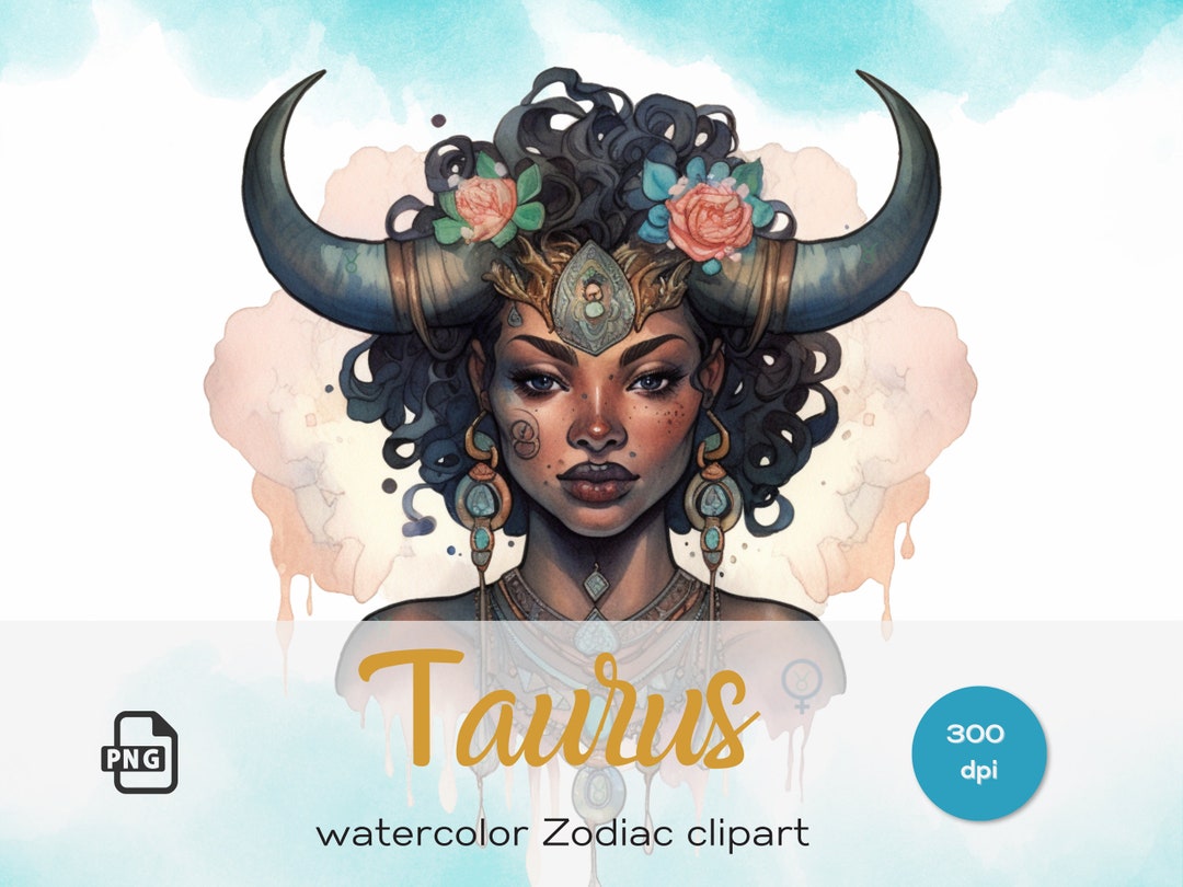 Taurus Woman Watercolor PNG, Black Girl Zodiac, Afro Goddess Magic ...