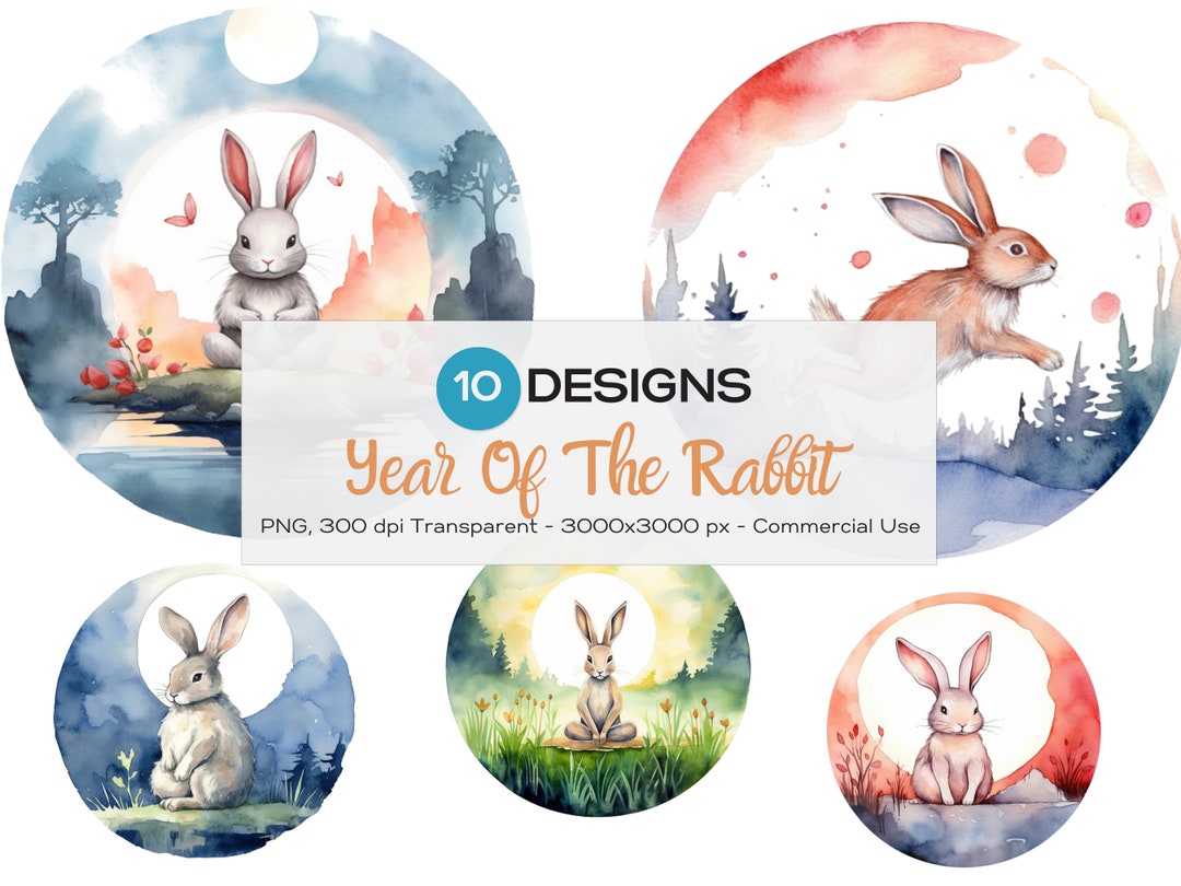 Year of the Rabbit PNG Bundle, Chinese New Year Watercolor Animal ...