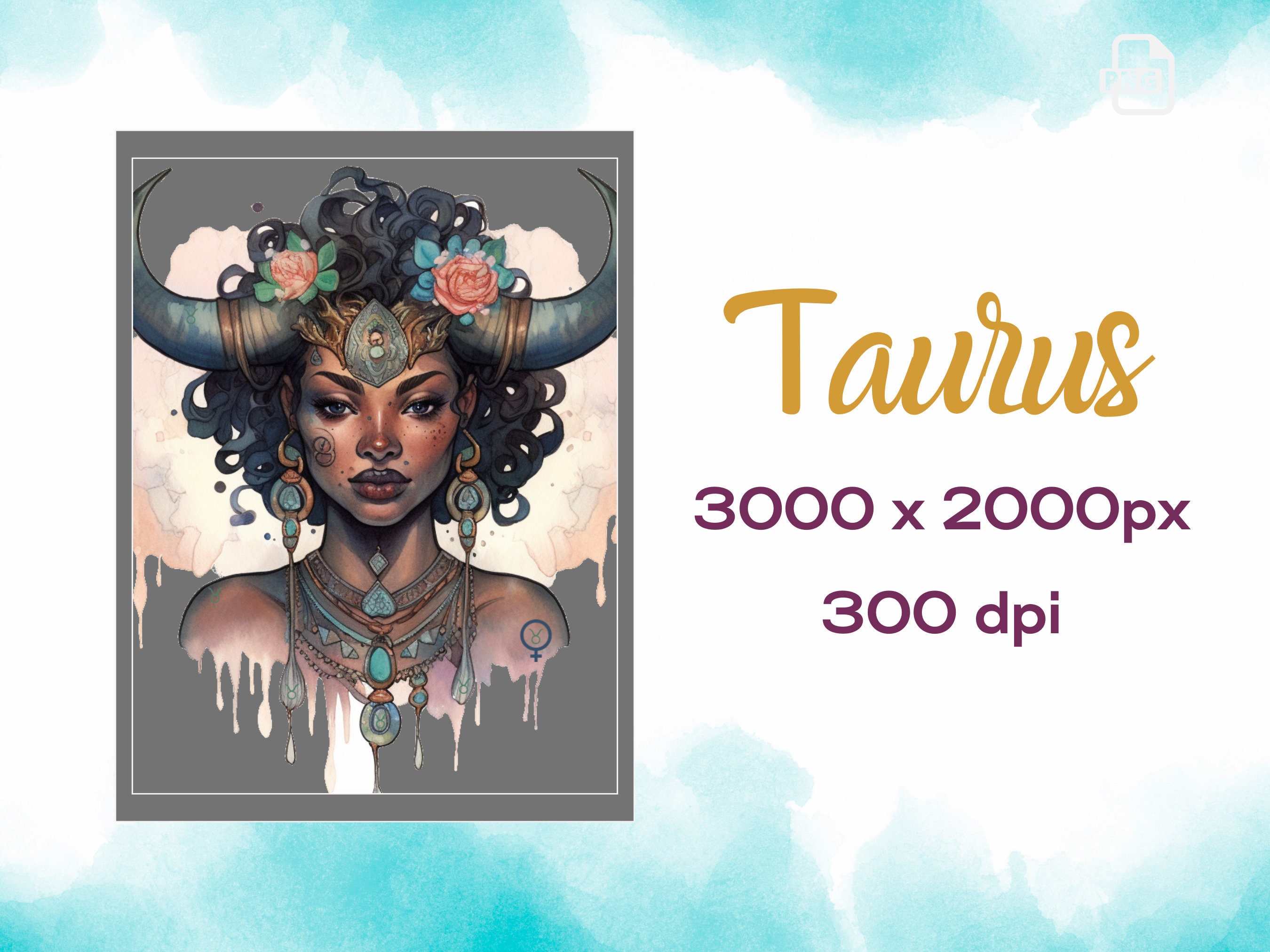 Taurus Woman Watercolor PNG, Black Girl Zodiac, Afro Goddess Magic ...