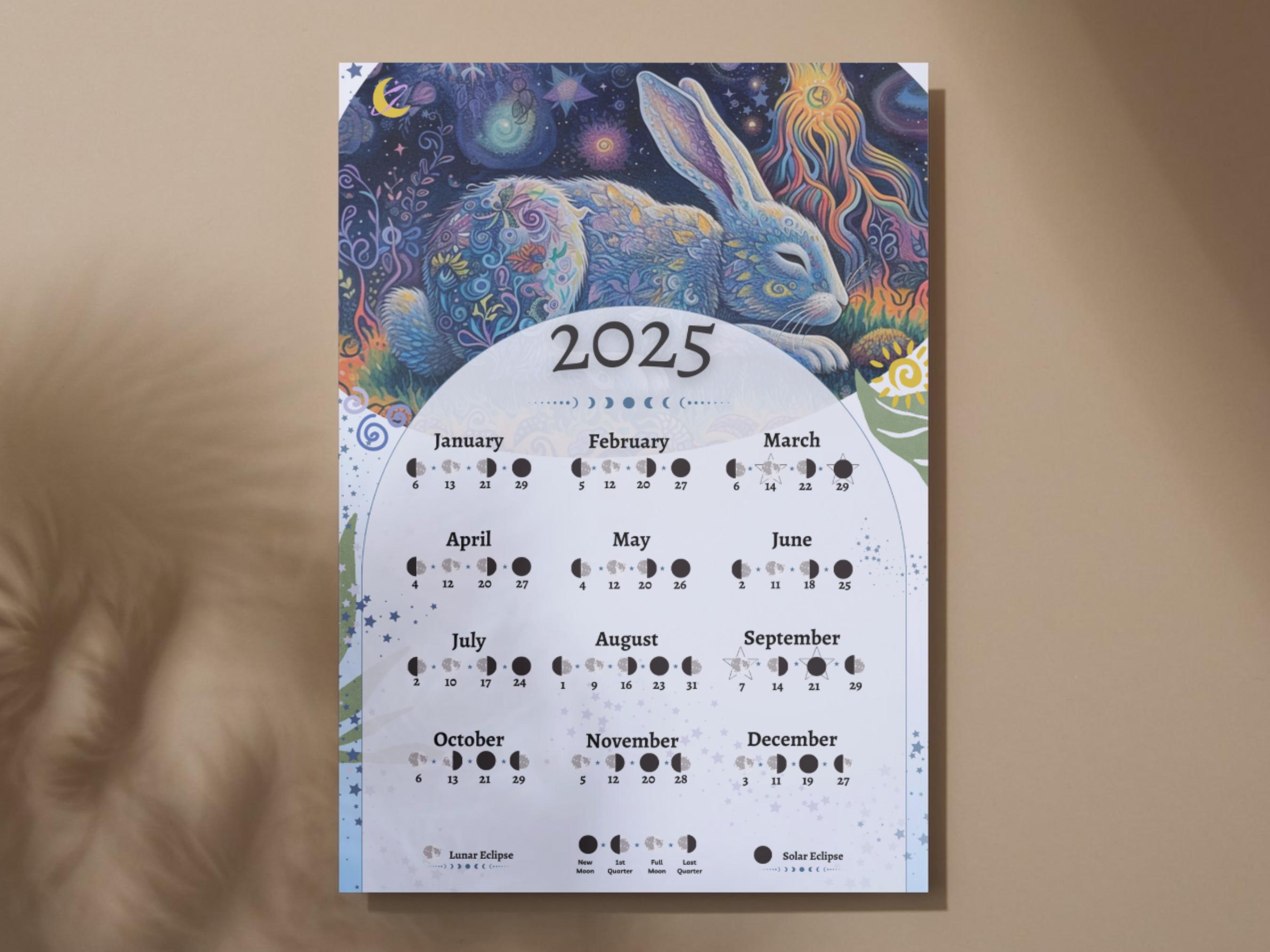 Rabbit Moon Phase Calendar 2025 PDF, Printable Pdf for Lunar Magic ...