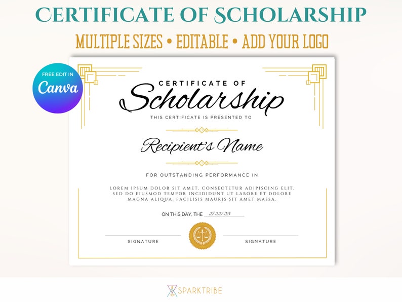 Scholarship Certificate Template School Award Editable & - Etsy