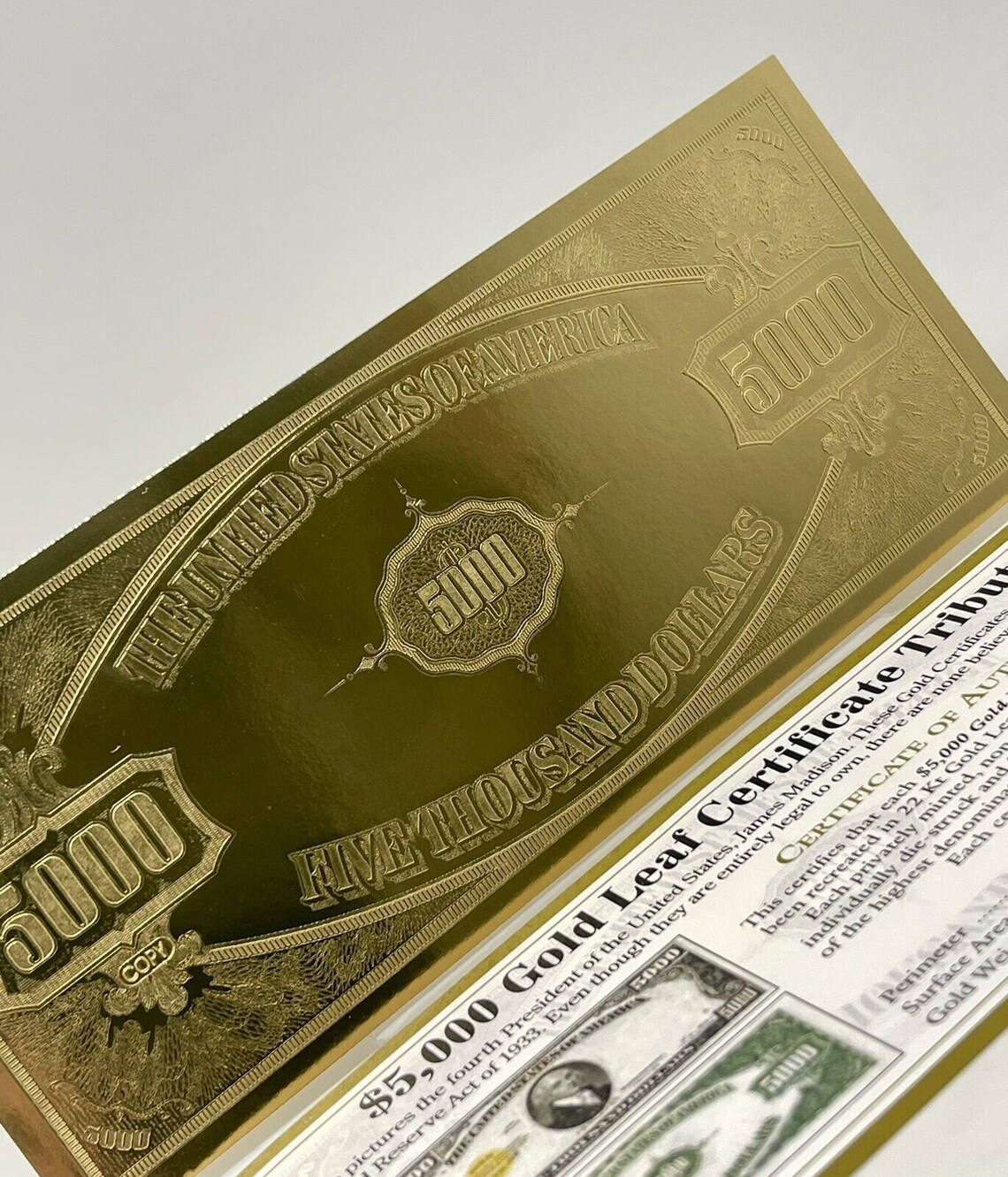 5000 Dollar Gold Leaf Certificate Tribute Currency Note of Genuine 5000 ...