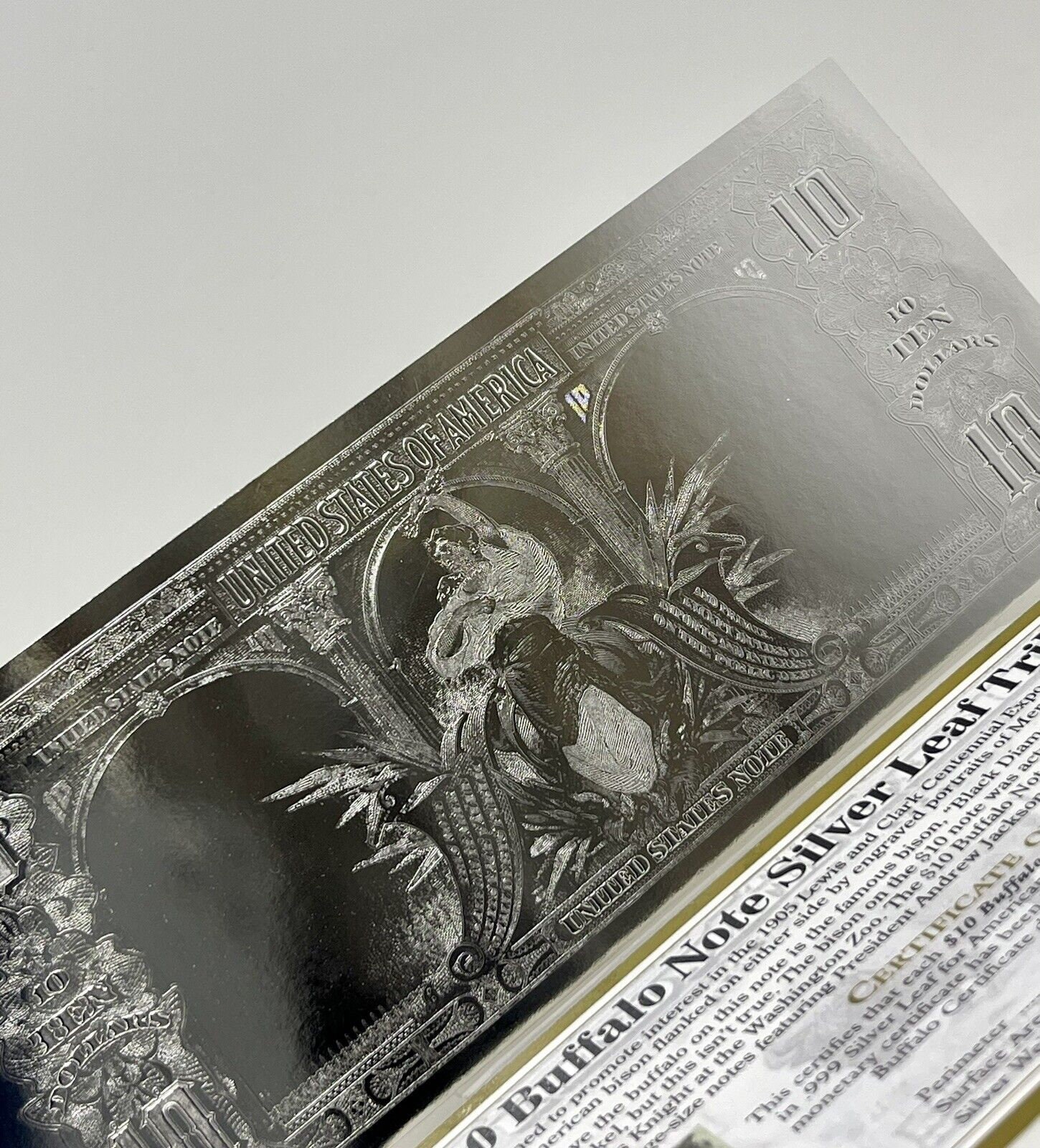 10.00 DOLLAR Buffalo Note Silver Leaf Tribute .999 Fine Silver Comes ...