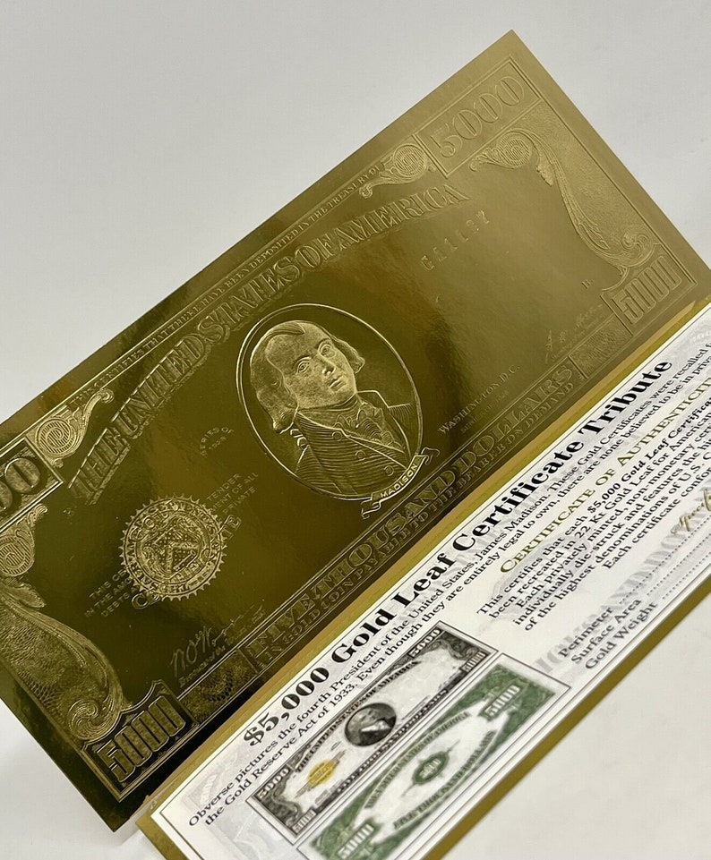5000 Dollar Gold Leaf Certificate Tribute Currency Note of Genuine 5000 ...