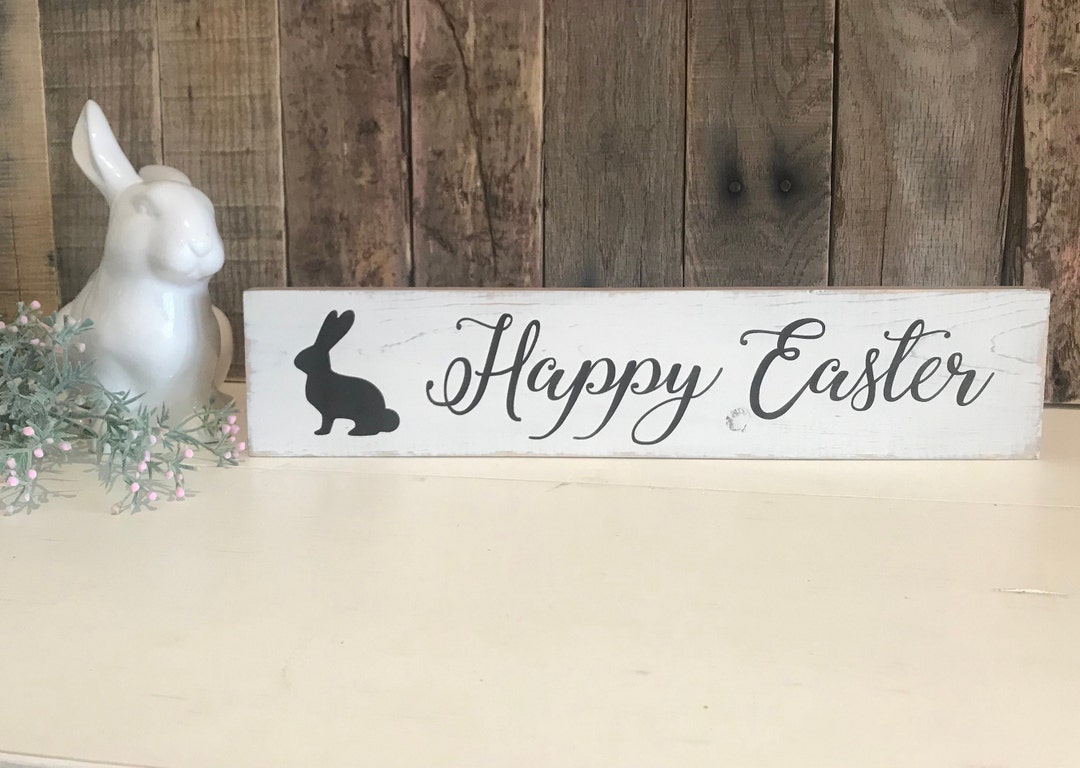Happy Easter Sign | Wood Easter Sign | Bunny Sign | Farmhouse Easter ...