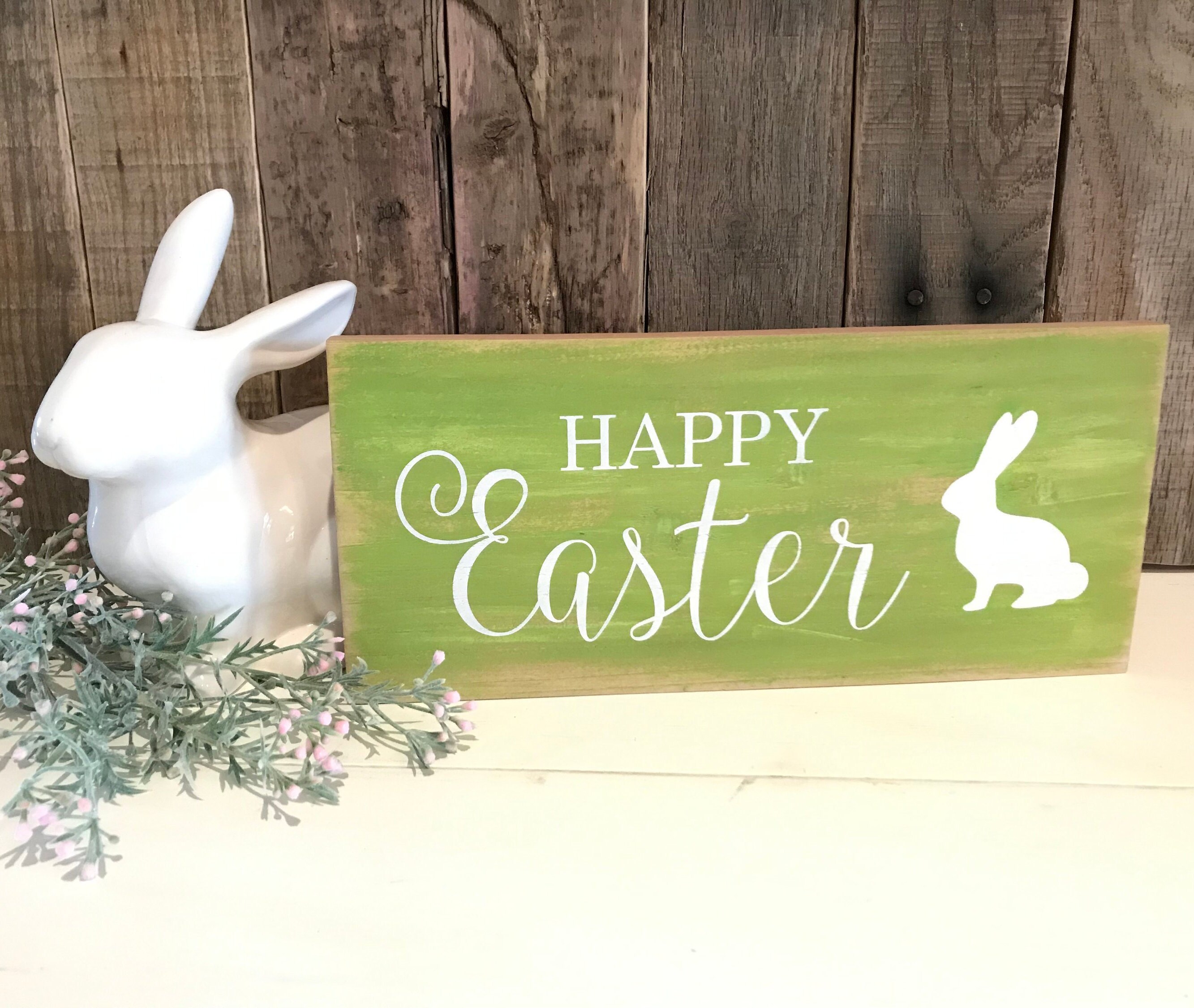 Wood Easter Sign With Bunny Rustic Easter Sign Green - Etsy