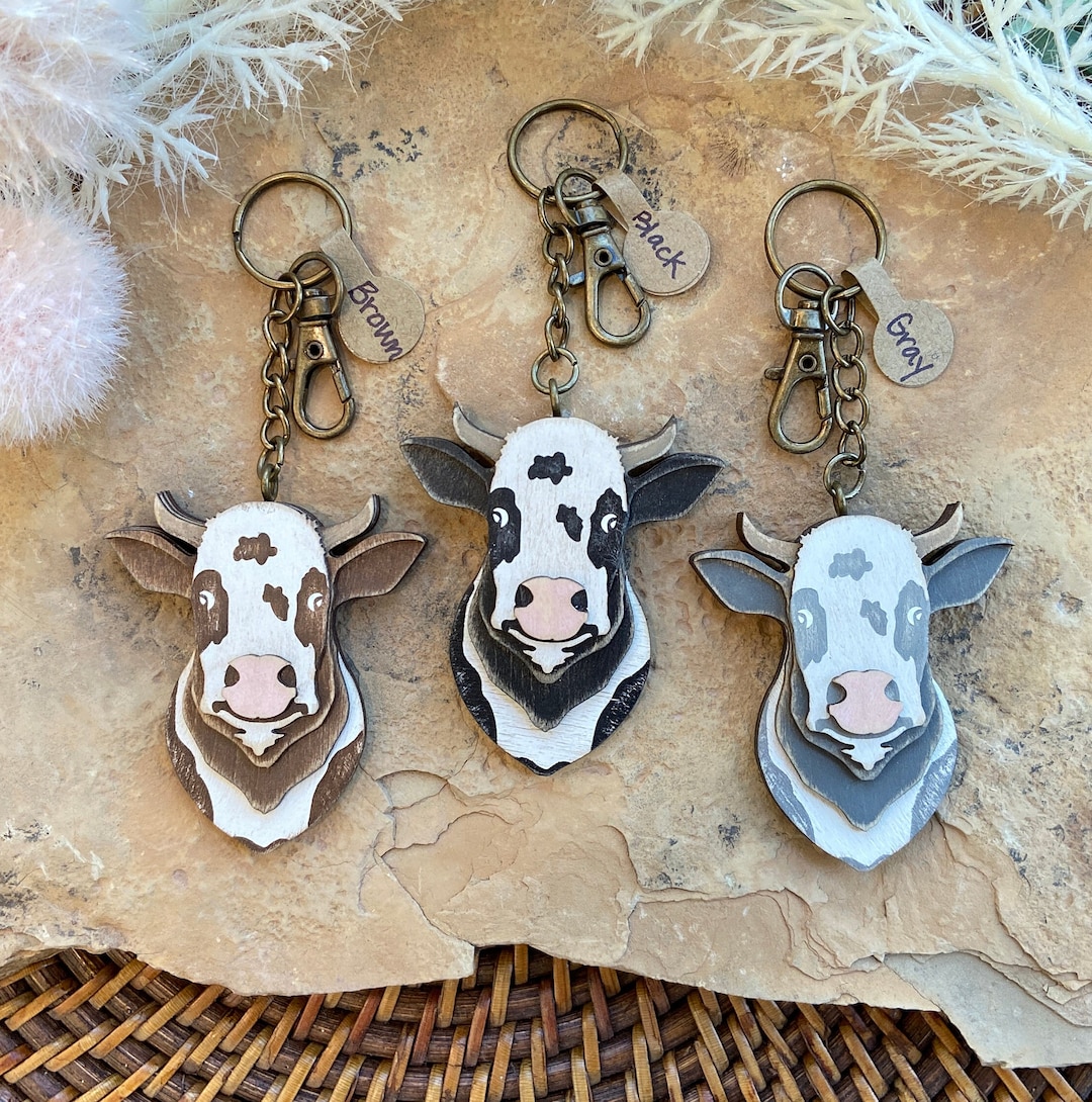 Dairy Cow Keychain | Wood Keychain | Layered Keychain | 2.5"h X 2"w X 5 ...