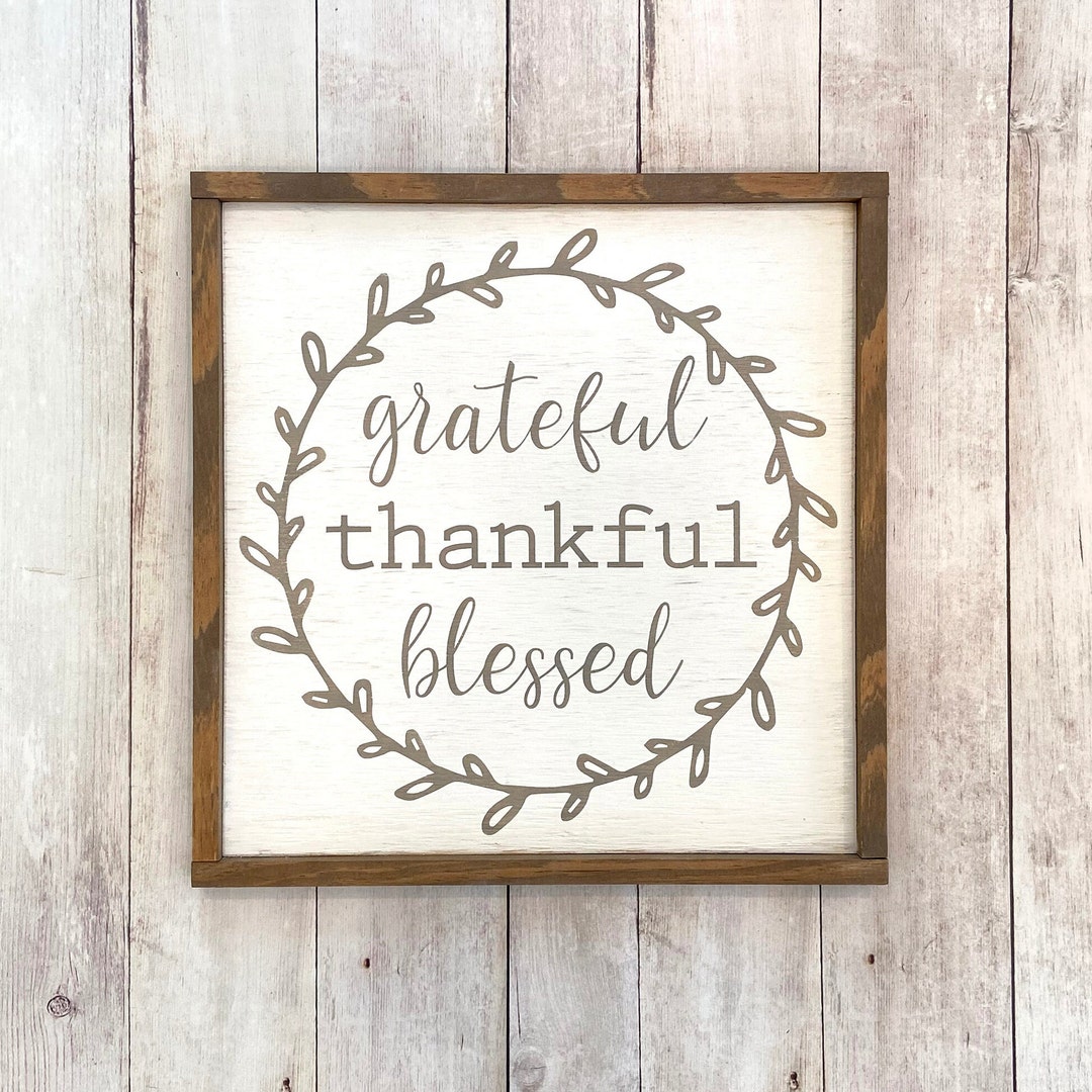 FRAMED Grateful Thankful Blessed Sign | Rustic Fall Sign | 12.75"h X 12 ...