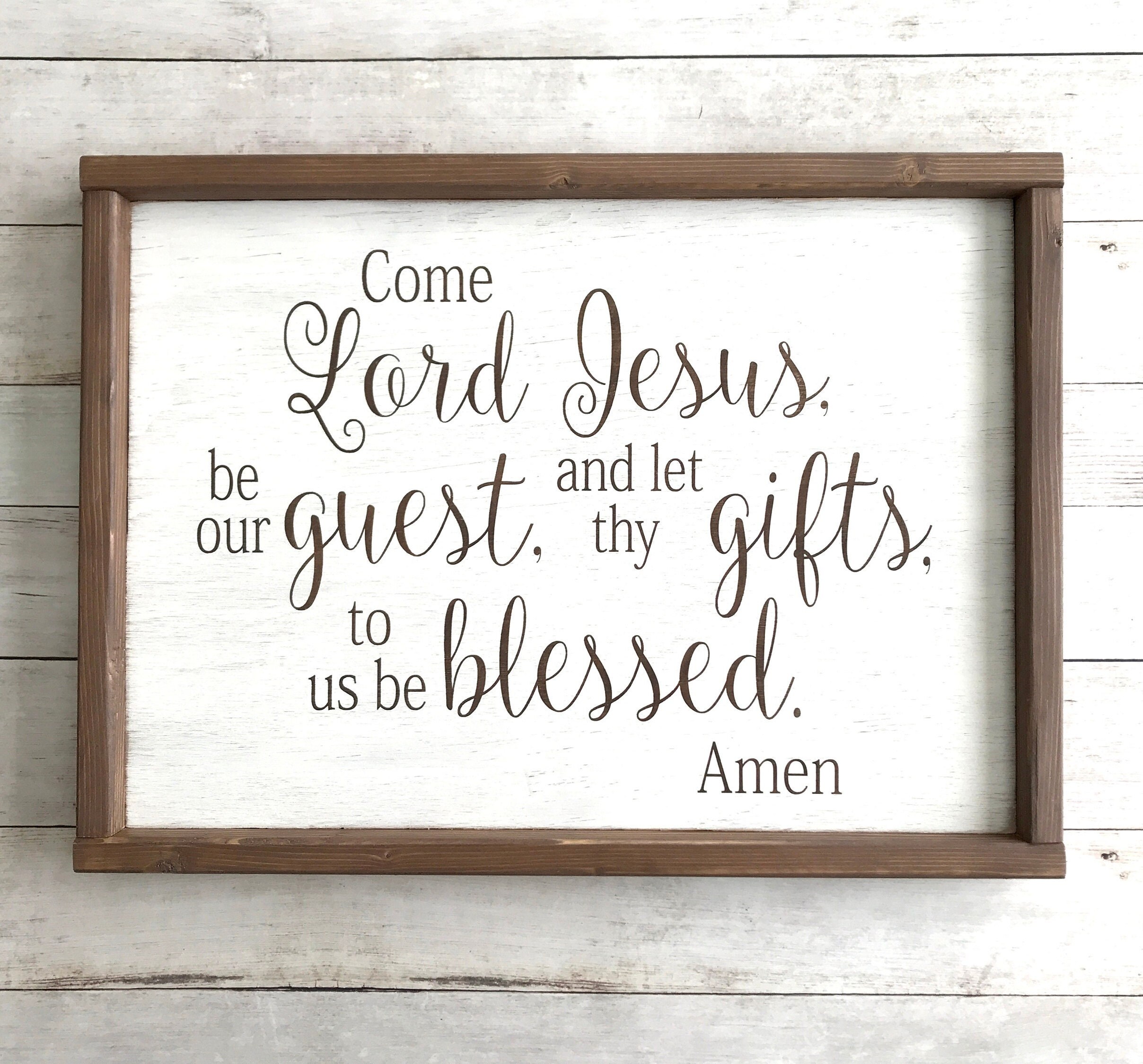 Farmhouse Table Prayer Sign: Distressed "come Lord Jesus" Wood Sign (19 ...