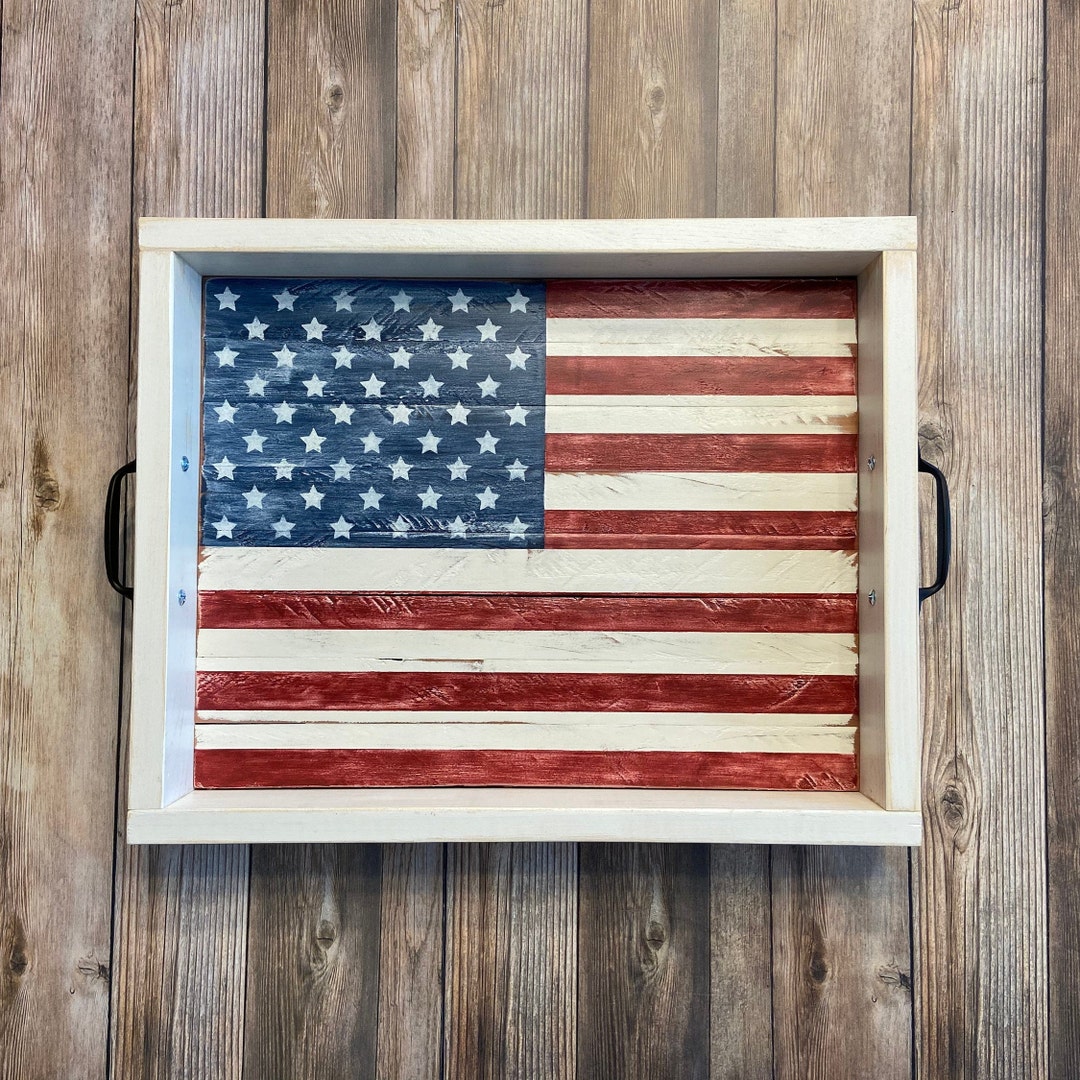 Rustic American Flag Serving Tray | Distressed Farmhouse Style Serving ...