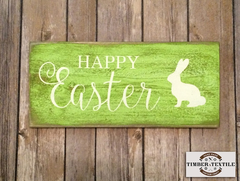 Wood Easter Sign With Bunny Rustic Easter Sign Green | Etsy