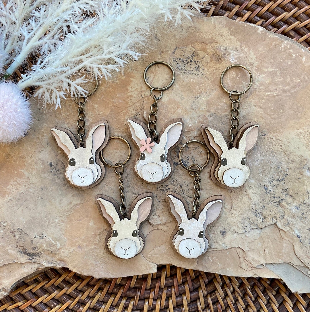 Bunny Rabbit Keychain | Wood Keychain | Layered Keychain | 1.75"h X 1.5 ...