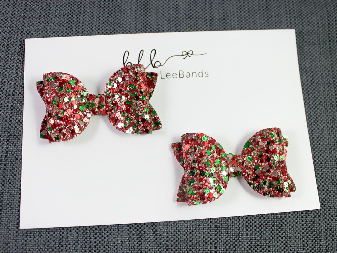 Christmas Pigtail Bows Girls Hair Bows Red and Green Glitter Bows ...