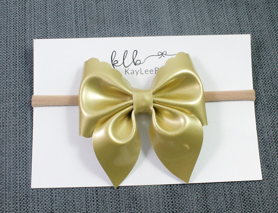 Gold Hair Bow Christmas Hair Bow Faux Leather Bow Classic - Etsy