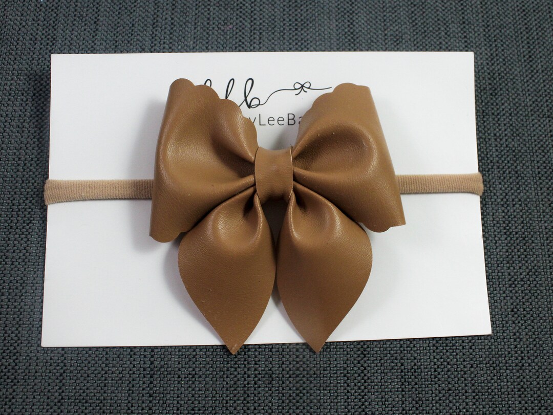 Camel Hair Bow, Fall Hair Bow, Faux Leather Bow, Classic Hair Bow, Bow ...