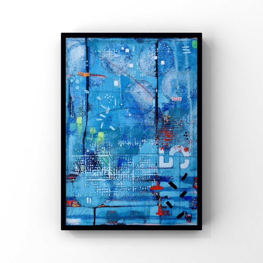 Geometric Blue Abstract Painting: Modern Acrylic Art (9x12) - Etsy
