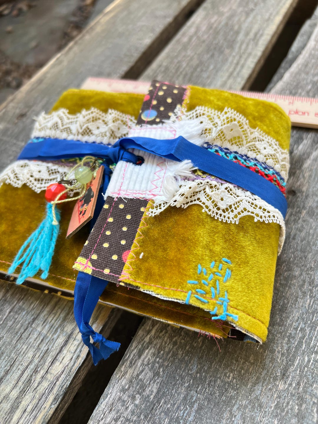 Vintage Velvet Covered Journal, Mini Art Journal, Upcycled Junk Journal ...