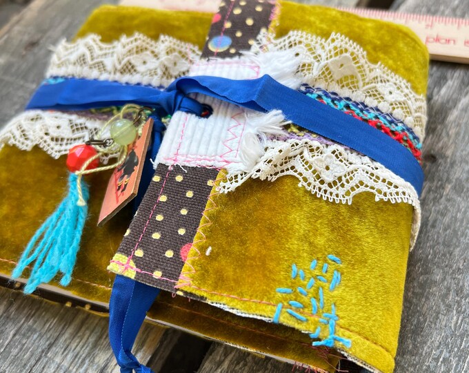 Vintage Velvet Covered Journal, Mini Art Journal, Upcycled Junk Journal ...