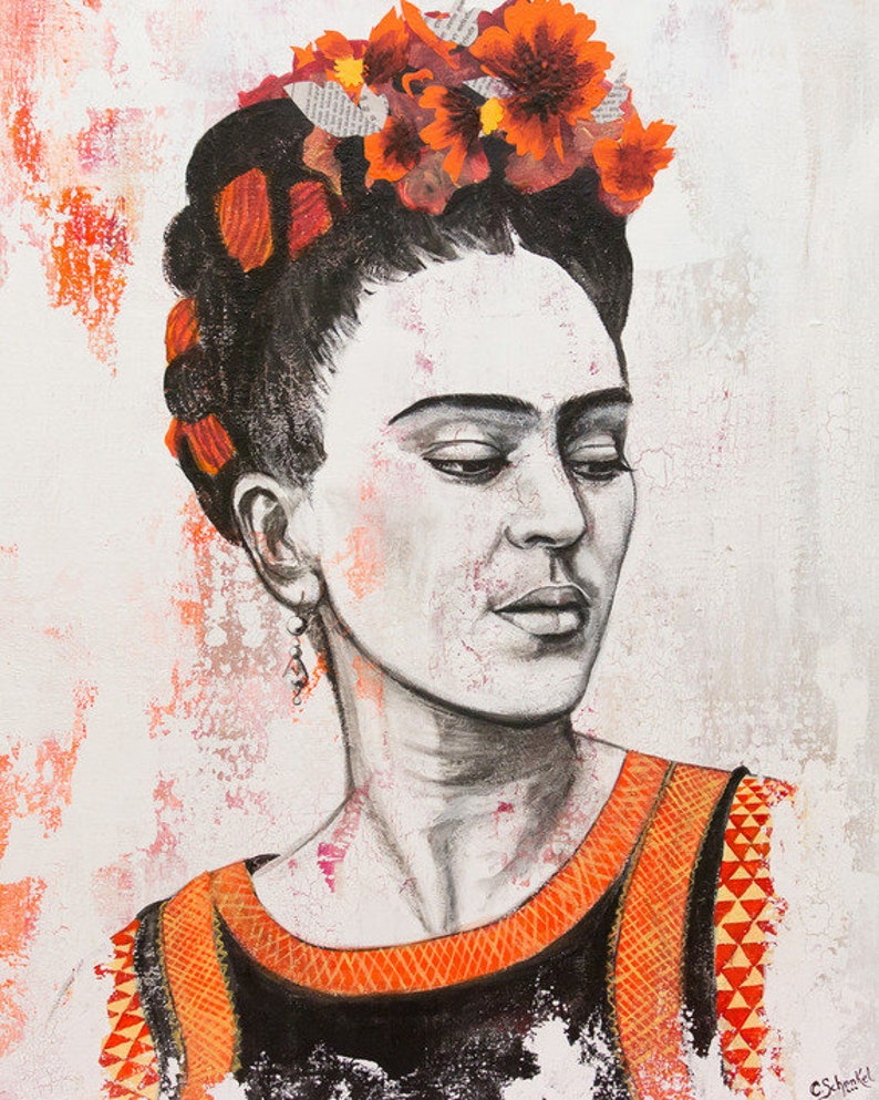 Frida Kahlo portrait Tableau peinture acrylique et collages Portrait ...