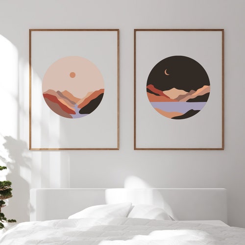 Sun and Moon Wall Art Boho Wall Art Set of 2 Set of 2 | Etsy