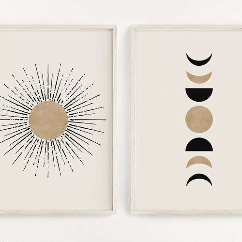 Sun and Moon Phases Print Printable Wall Art Black Celestial | Etsy