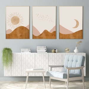 Abstract Landscape - Sun and Moon Wall Art - Boho Sun and Moon Print ...