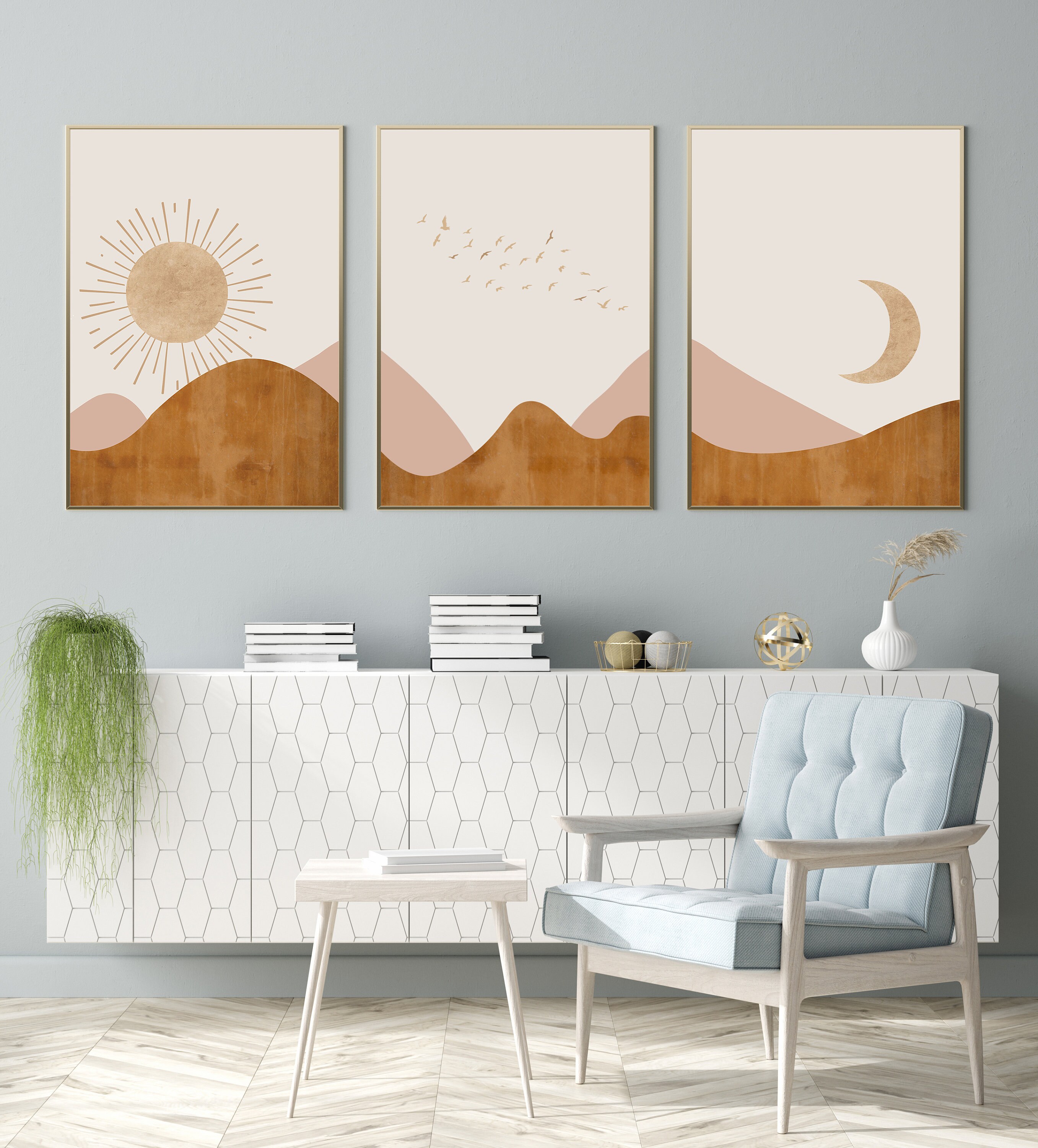 Abstract Landscape Sun and Moon Wall Art Boho Sun and Moon - Etsy