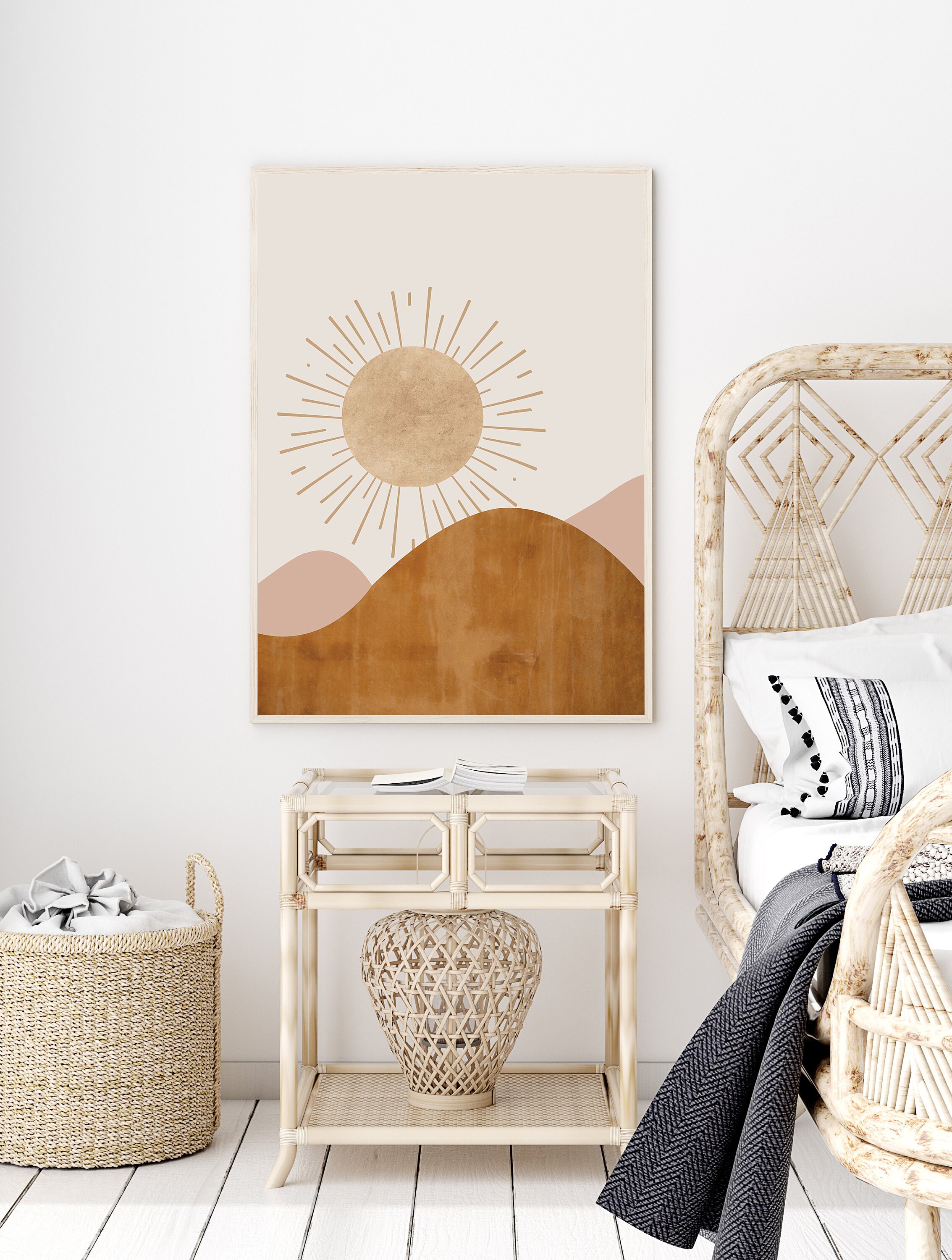 Abstract Landscape Sun and Moon Wall Art Boho Sun and Moon - Etsy