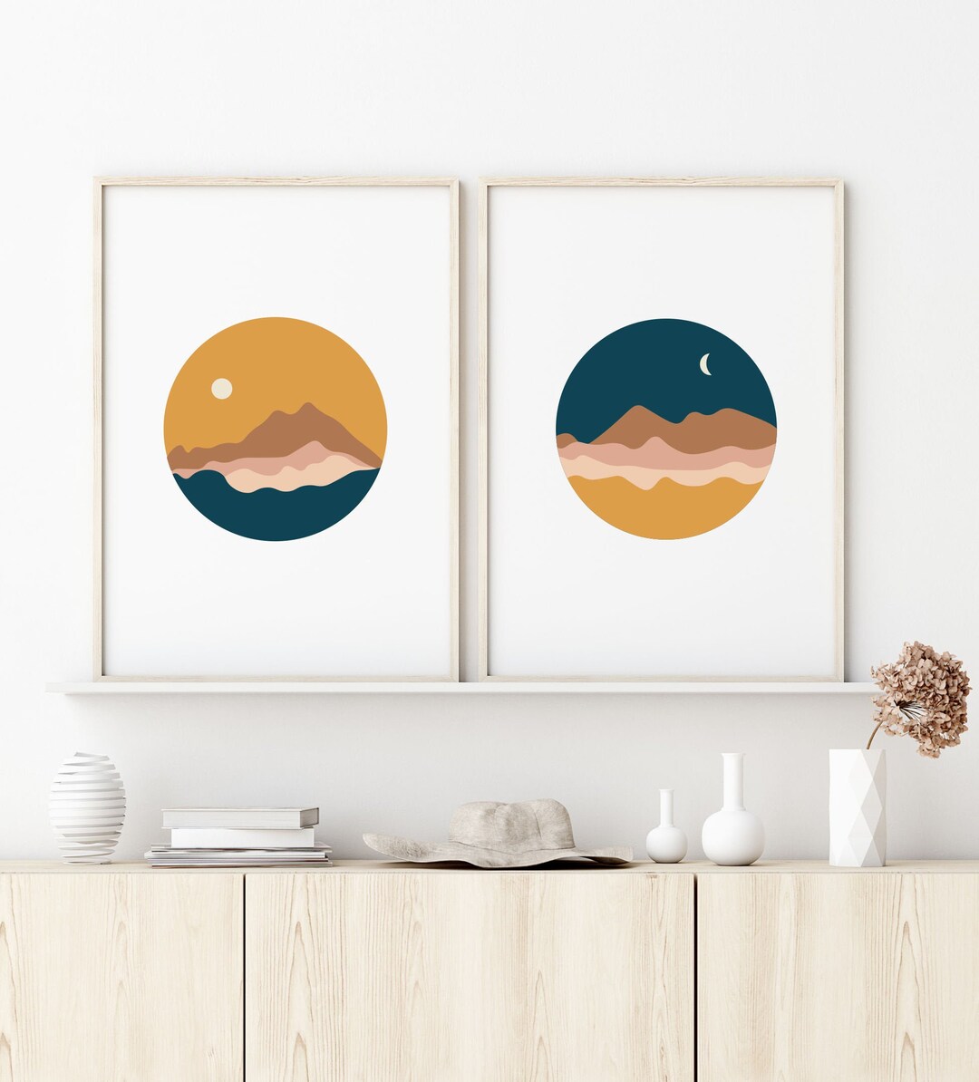 Abstract Landscape Print - Sun and Moon Wall Art - Landscape Art ...