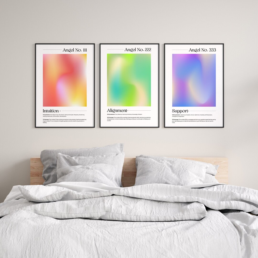 Angel Number Set of 3 - Angel Numbers Wall Art - Spiritual Gradient ...