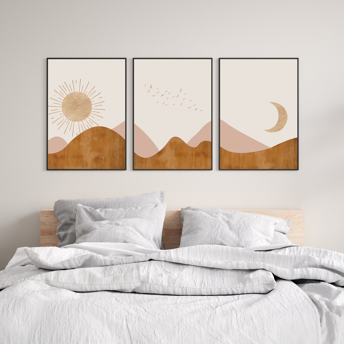 Abstract Landscape Sun and Moon Wall Art Boho Sun and Moon - Etsy