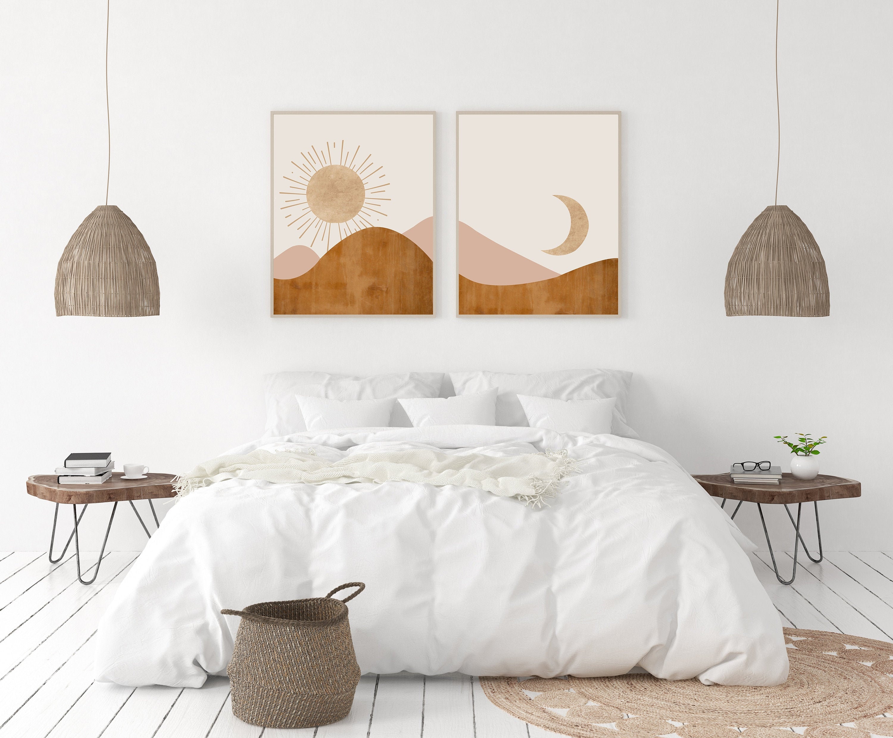 Sun and Moon Wall Art Abstract Landscape Boho Sun and Moon - Etsy