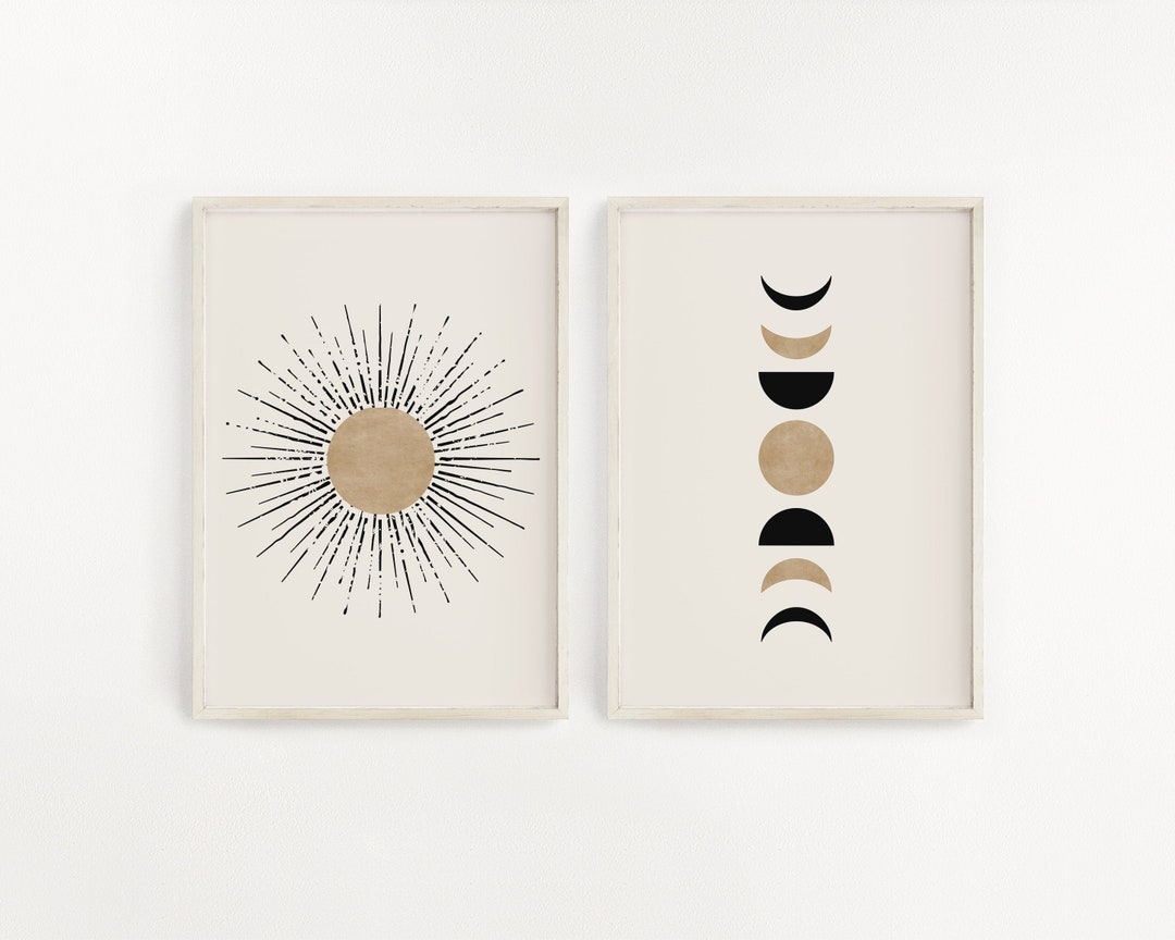 Sun and Moon Print Set - Abstract Sun Print - Abstract Moon Phases ...