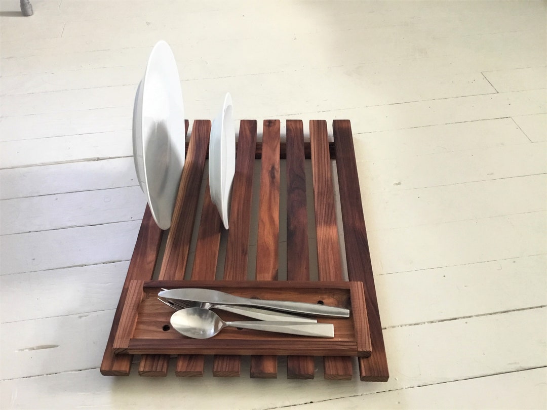 Dish Drying Tray With Utensil Holder , Cedar Drying Rack With Small ...