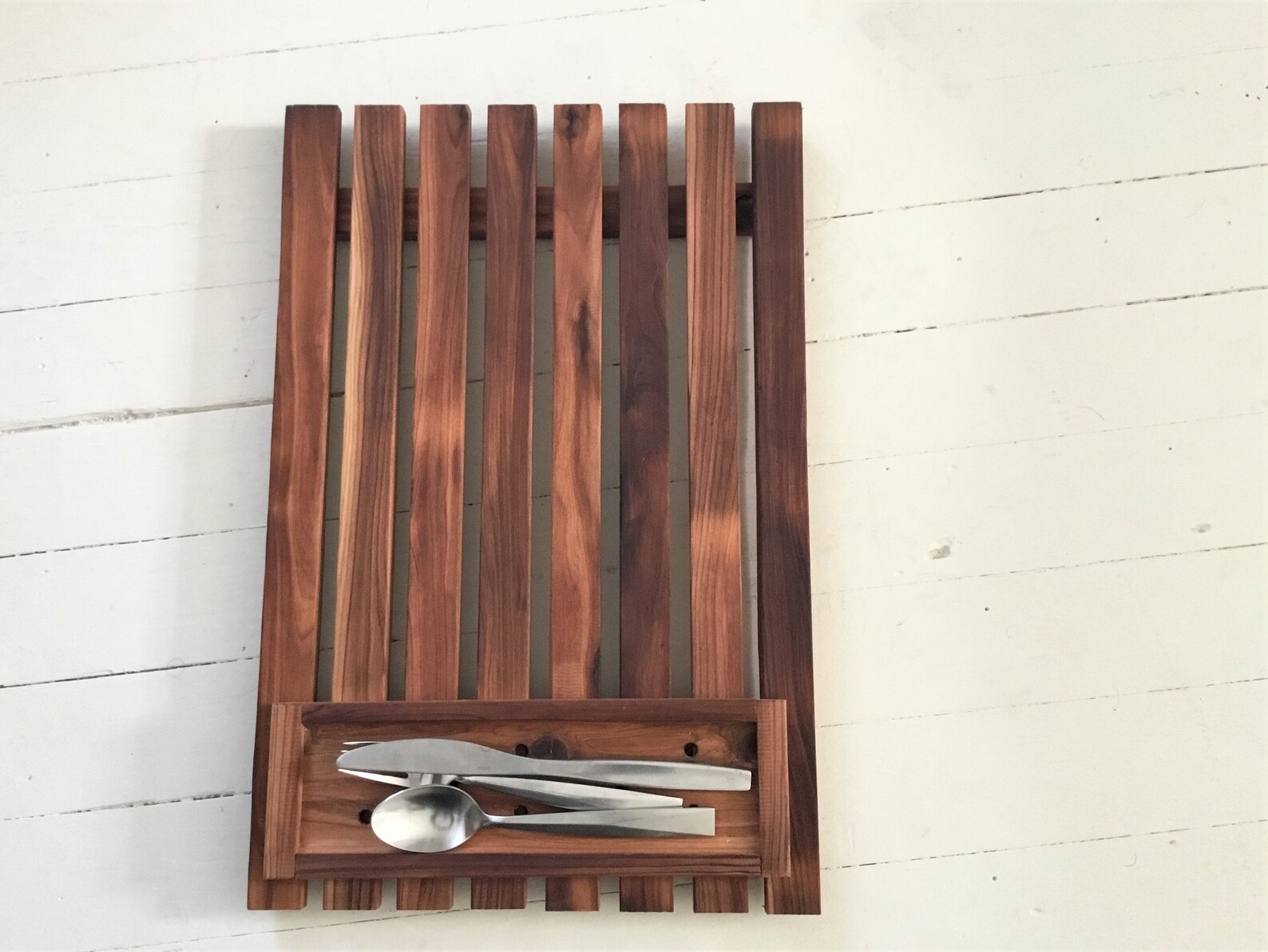 Dish Drying Tray With Utensil Holder Cedar Drying Rack With - Etsy