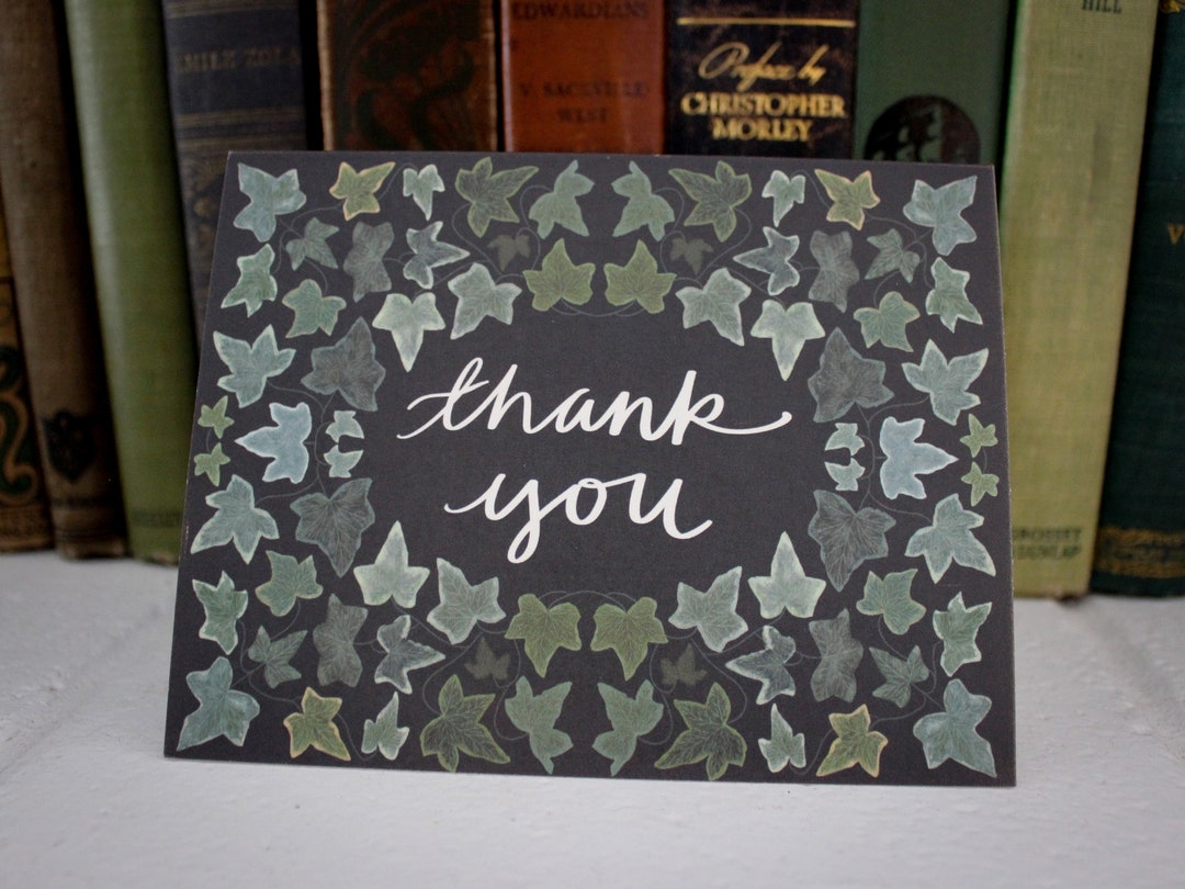 Ivy Thank You Card, Vintage Style Leaf and Vine Illustrated Greeting ...
