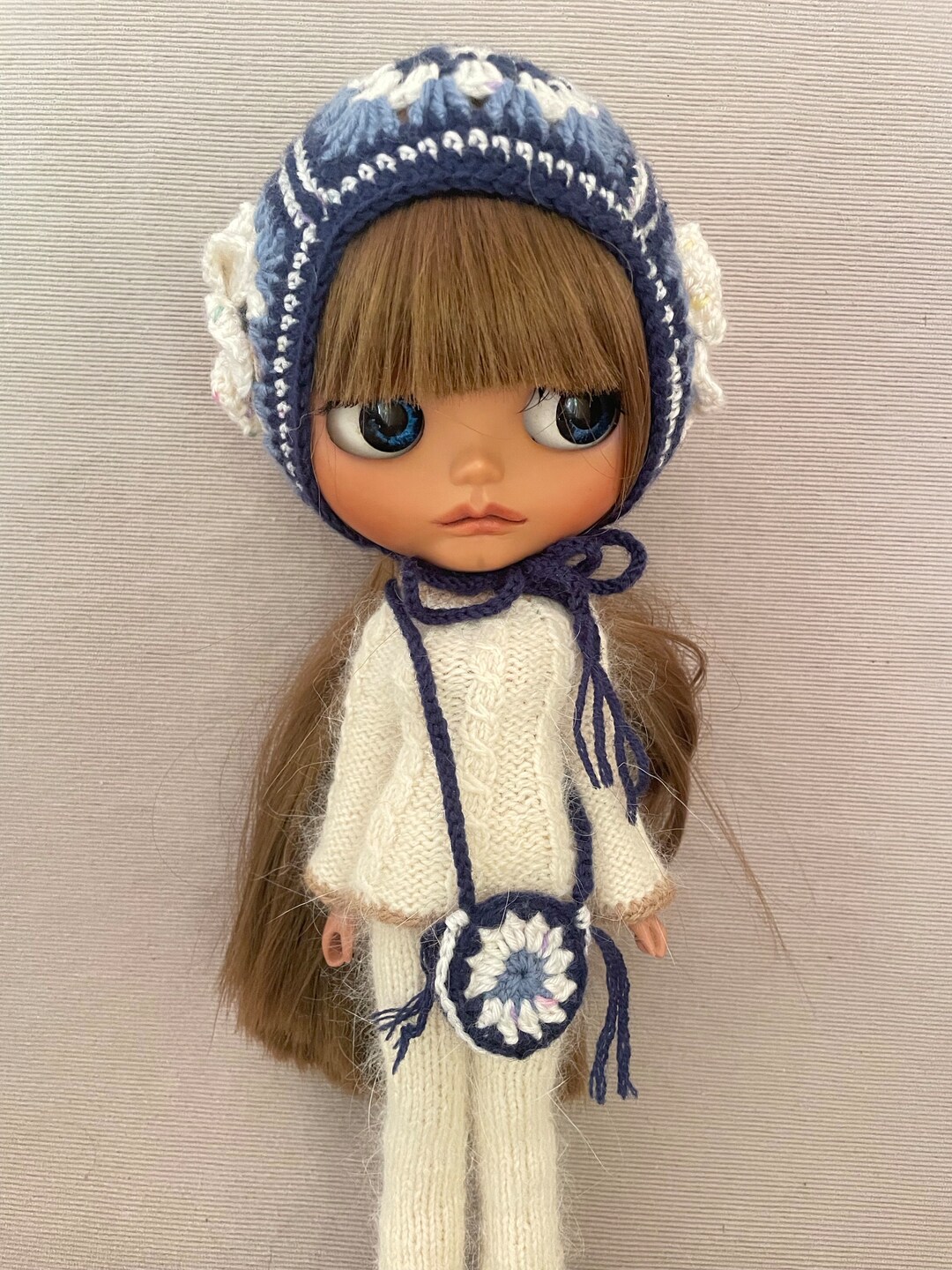 Blythe Crochet Granny Square Bonnet and Bag. Blythe Hat. - Etsy