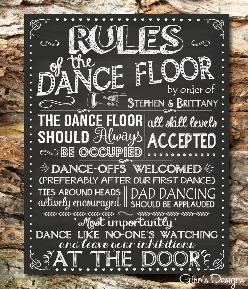 Dance Floor Rules Sign - Chalkboard Dance Floor Rules, Custom Printable ...
