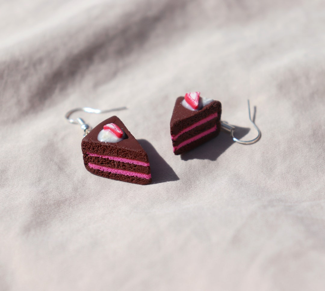 Dangle Earrings Strawberry Cake Realistic Food Polymer Clay - Etsy
