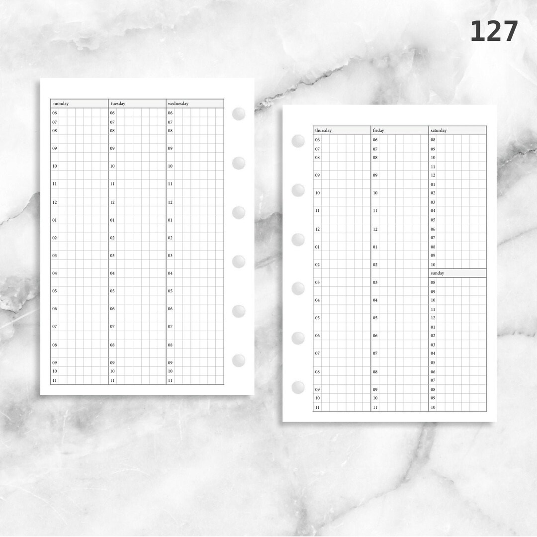 PRINTED 127: Vertical Weekly Timed Schedule Grid Columns Wo2p CHOOSE ...